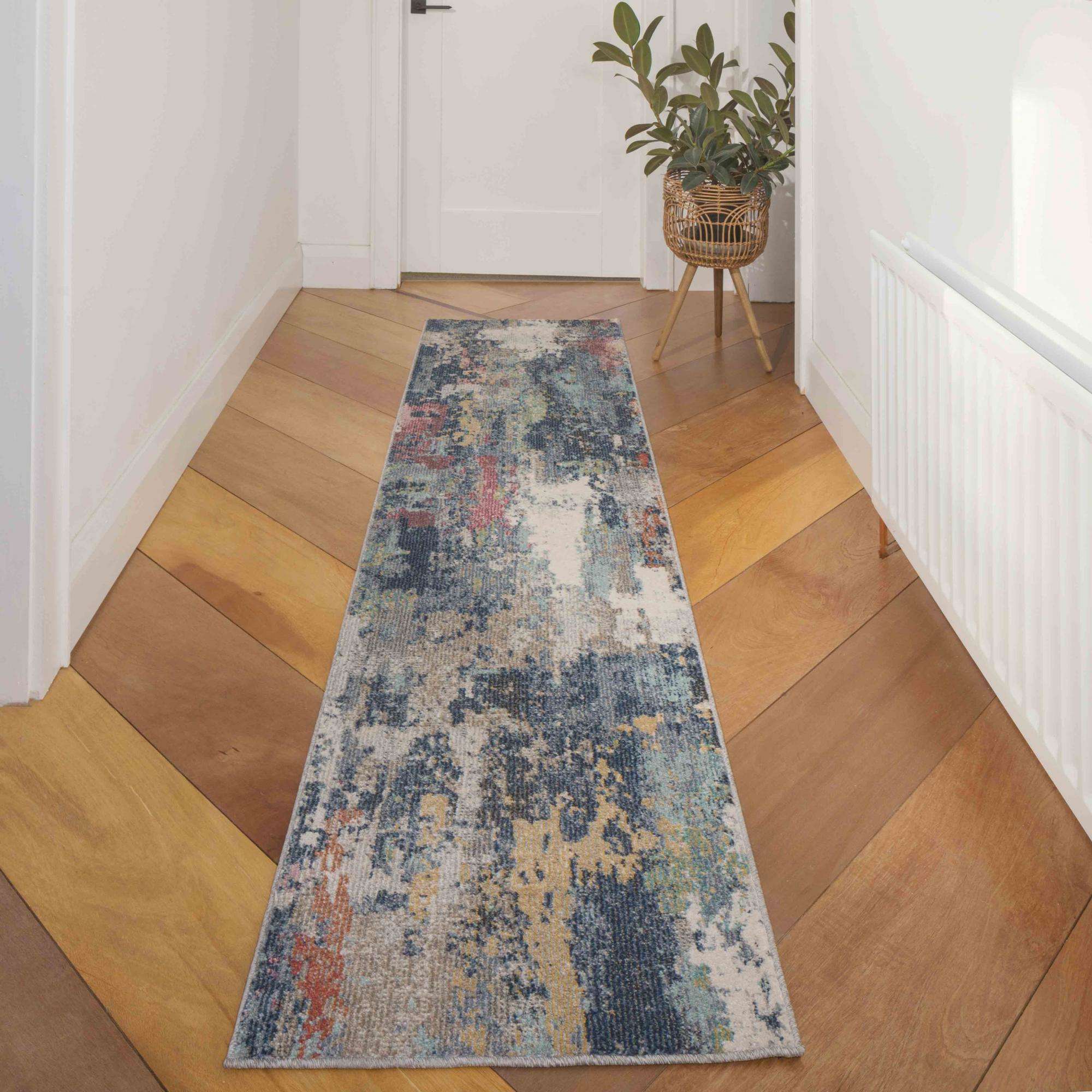 Soft Abstract Distressed Multicolour Hall Runner Rug - Osbourne ...